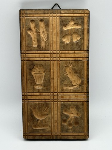 Butter Pat Mold Six Panel Wooden Block Birds Rabbit Cherries Apples ...