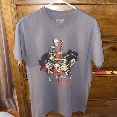CEDAR POINT T Shirt MEDIUM SKELETON CAROUSEL Theme Park 100% Cotton ...