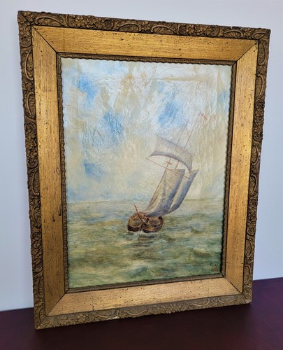 Original Antique 1876 Maritime oil on canvas 21x16" painting Signed G.H ...