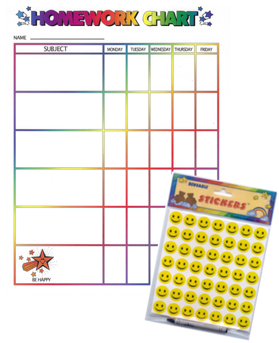 Homework Chart with Reusable Smiley Face Stickers | eBay