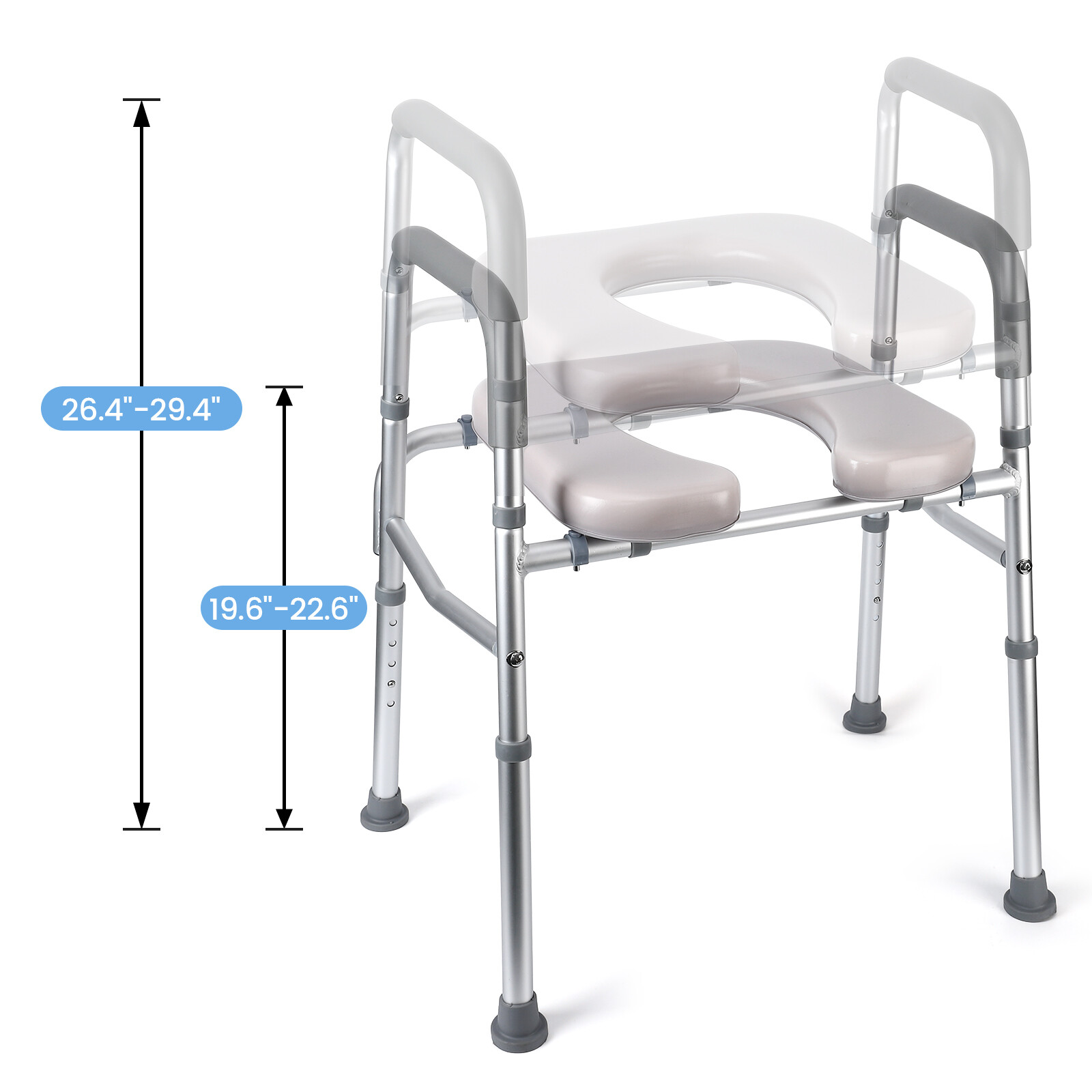 Raised Toilet Seat 350LB Stand Alone Homecare Commode Bathroom Assist ...