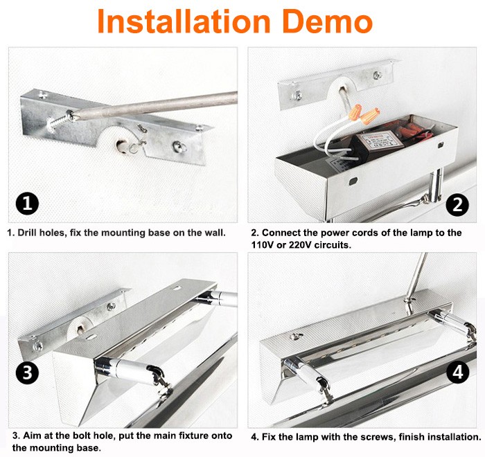 16W LED Vanity Lighting Retractable Wall Light Acrylic Mirror Front ...