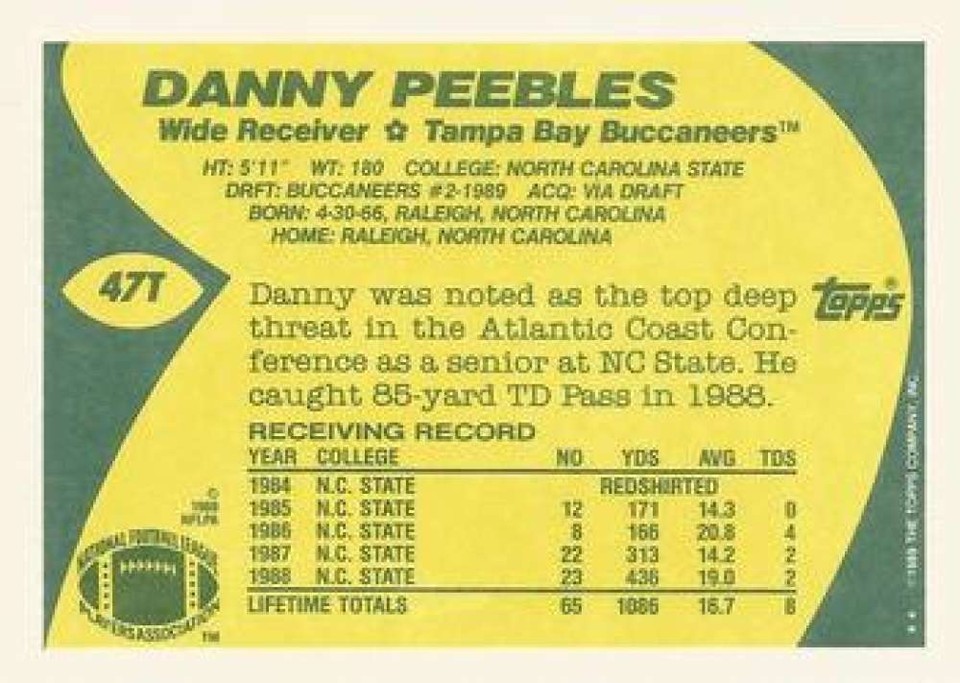 Danny Peebles 1989 Topps Traded #47T Buccaneers ID:19295 | eBay