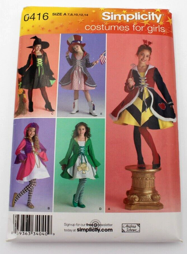 Simplicity 0416 Girls Costume Pattern Sz 7-14 Witch Queen Of Hearts Hat ...