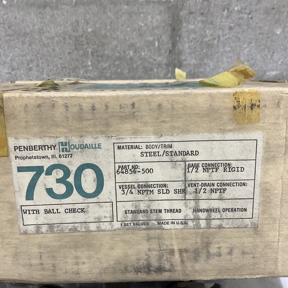 PENBERTHY HOUDAILLE 64856-500 GAGE VALVE 730 W/ BALL CHECK 1/2” NPT LOT ...