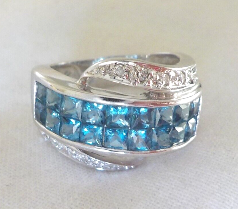 John C Rinker 14k White Gold London Topaz Diamond Ring - 6.17 gms, Sz 5 ...