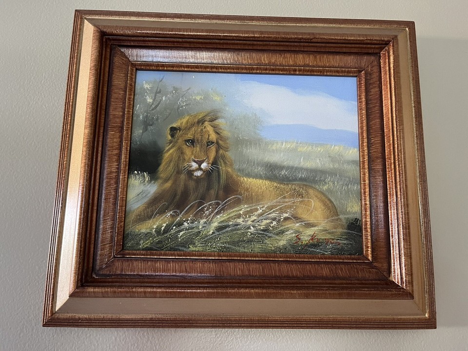 VTG Lion Painting Signed ERBCO Gallery 15" X 13" | eBay