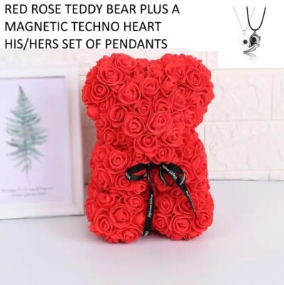 Red Rose Flower Teddy Bear Gift with Techno Heart Magnetic Match ...