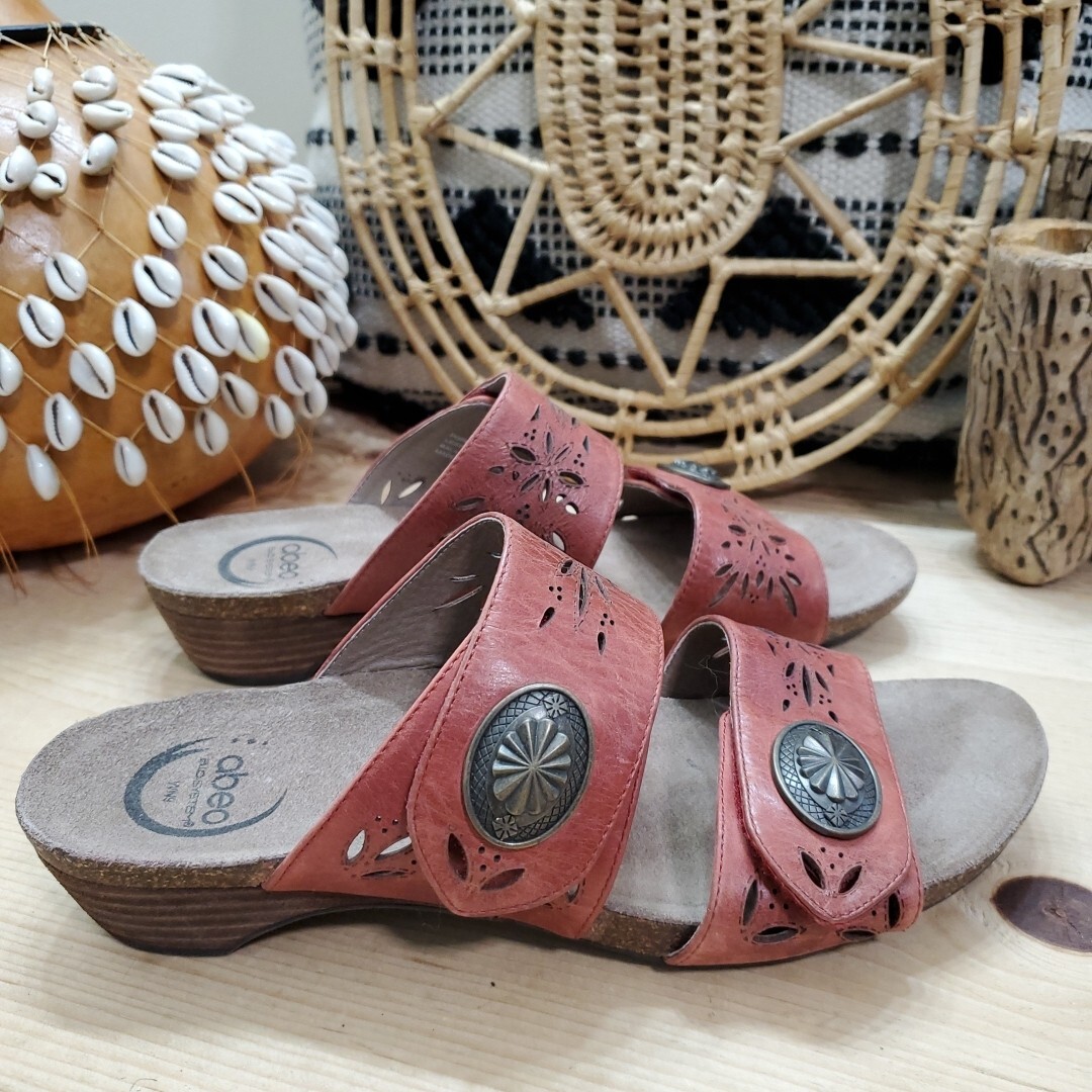 Abeo Bio System Poppy Slip On Sandals Red Leather Str… - Gem