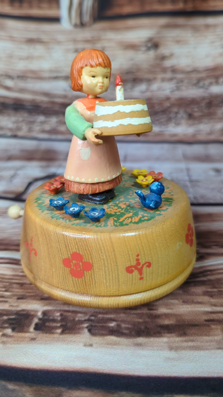 Vintage Anri Italian Happy Birthday Painted Wooden Musical Box Girl ...