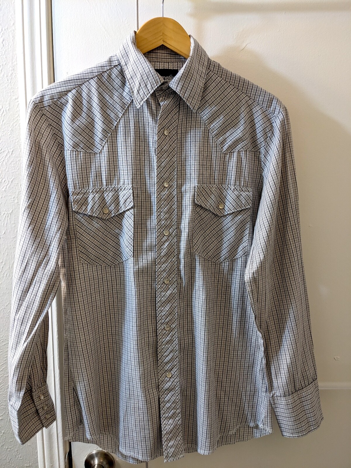 Wrangler Western Medium Gray Checkered Long Sleeve Shirt Pearl Snap ...