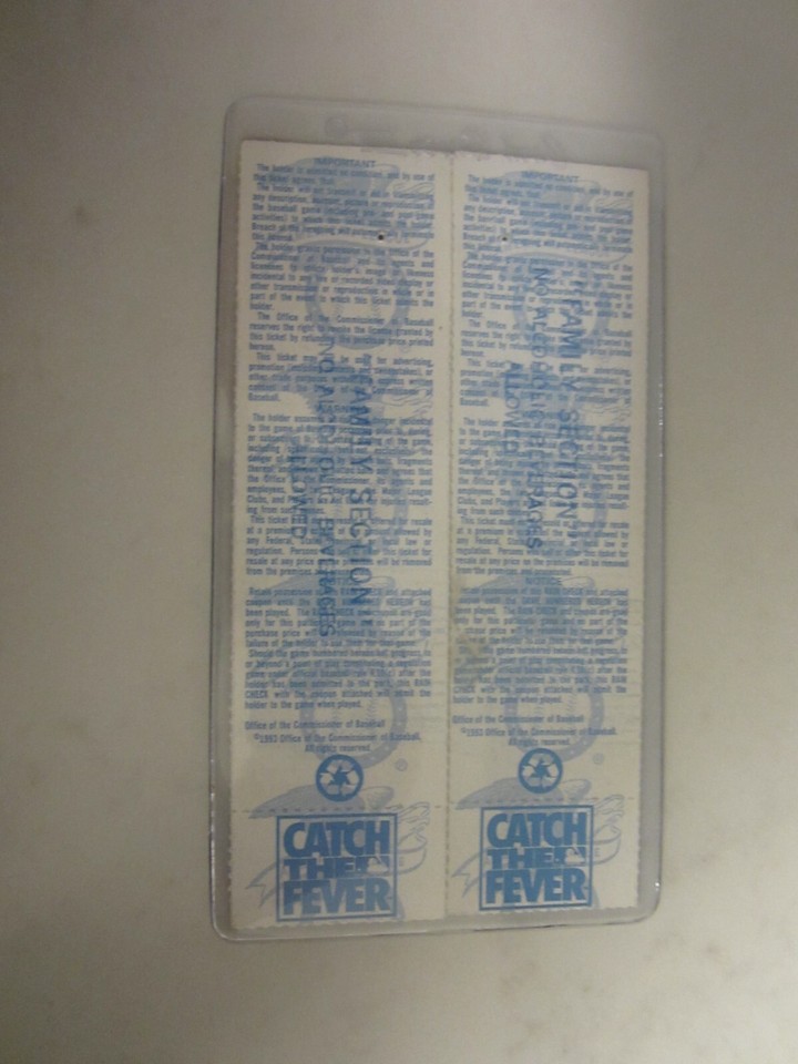 2 x Tickets 1993 WORLD SERIES WESTERN FINAL BLUE JAYS VS WHITE SOX Game ...