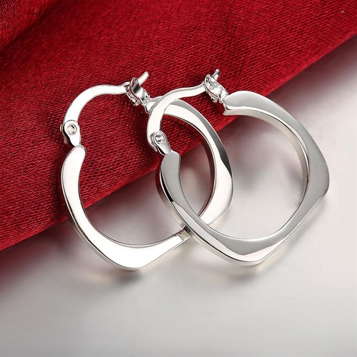 Womens 925 Sterling Silver Elegant Square Shaped Small Hoop Earrings #E181 | eBay