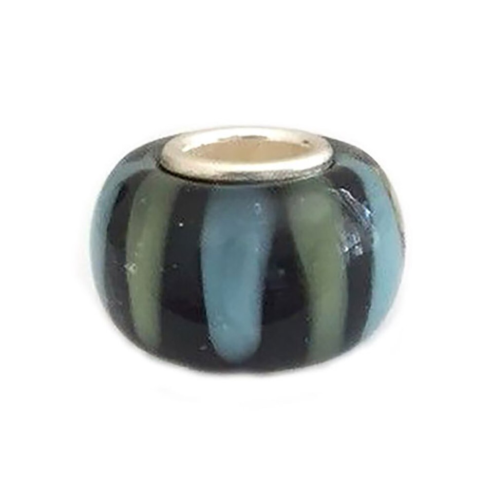 Blue & Green Stripes Large Hole Bead Murano Glass & .925 Silver Carlo ...