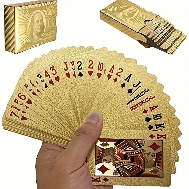 3 Decks Luxury 24K Gold Foil Poker Playing Cards Waterproof Plastic Set ...