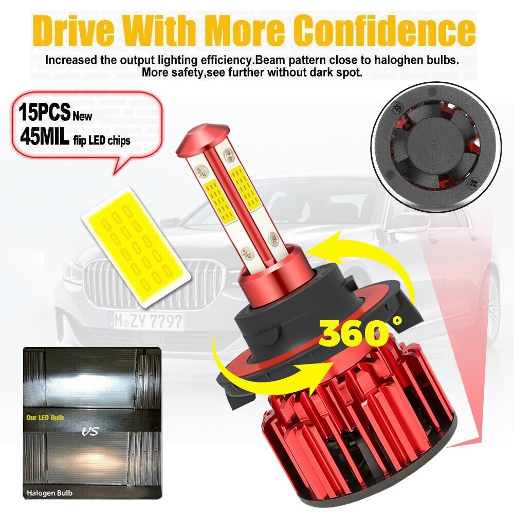 4PCS H13+H13 LED Headlight Bulbs Kit 240W 32000LM Hi/Lo Beam Super ...