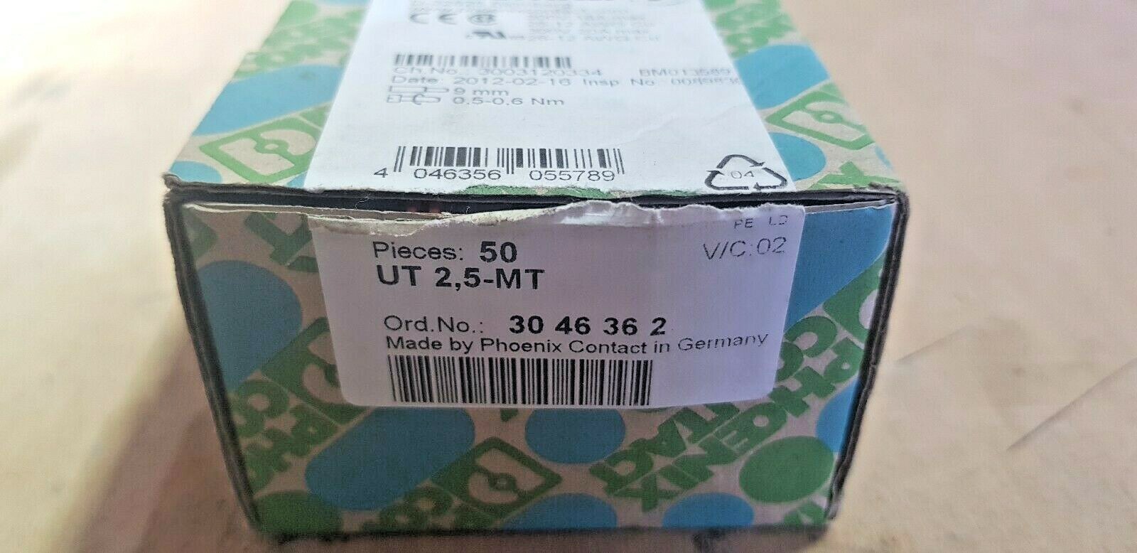 1 PHOENIX CONTACT 3046362 TERMINAL BLOCK, DIN RAIL, 2POS, 12AWG Knife ...