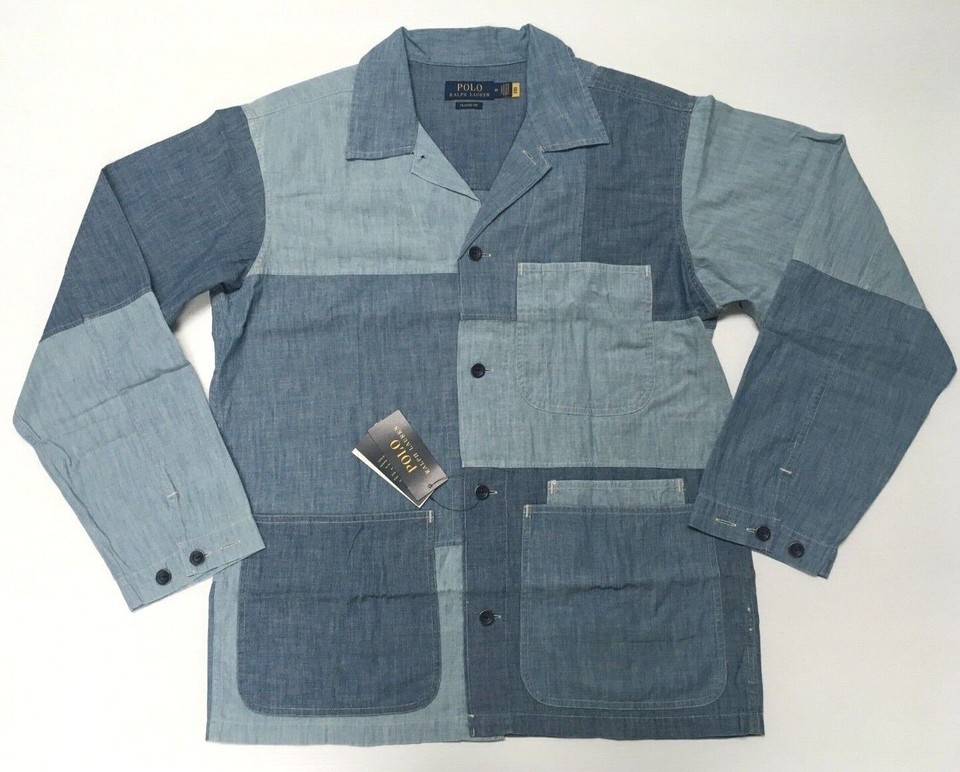 Polo Ralph Lauren Indigo Chambray Patchwork Preppy Blazer Shirt Jacket ...