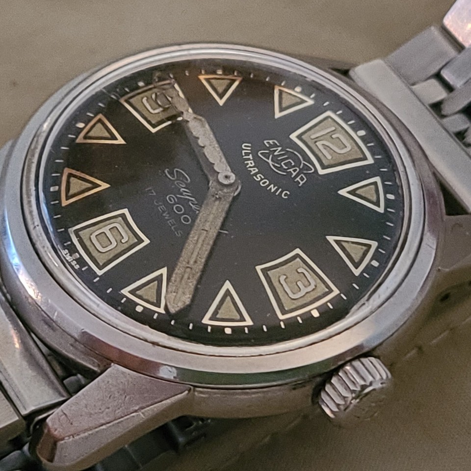 Vintage Enicar Sea Pearl 600 Dive Watch super Compressor EPSA case ...