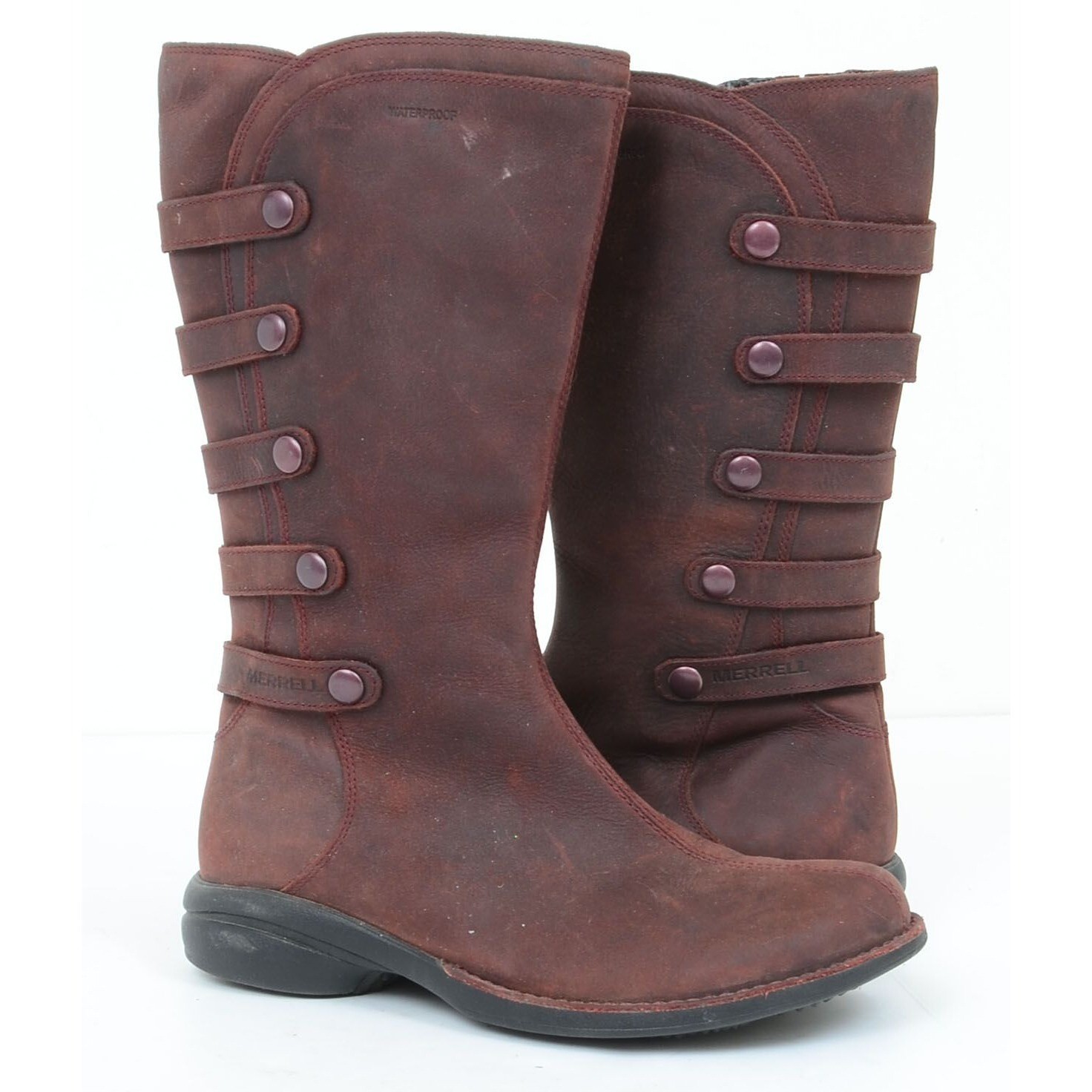 MERRELL Tetra Launch Waterproof Leather Boots Burgundy Mid Calf Size 7 ...