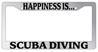 Chrome METAL License Plate Frame HAPPINESS IS...SCUBA DIVING | eBay