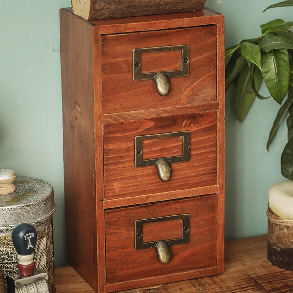 Solid Pine Wood Cabinet Jewelry Box Case Desktop Tidy Shelf Storage ...