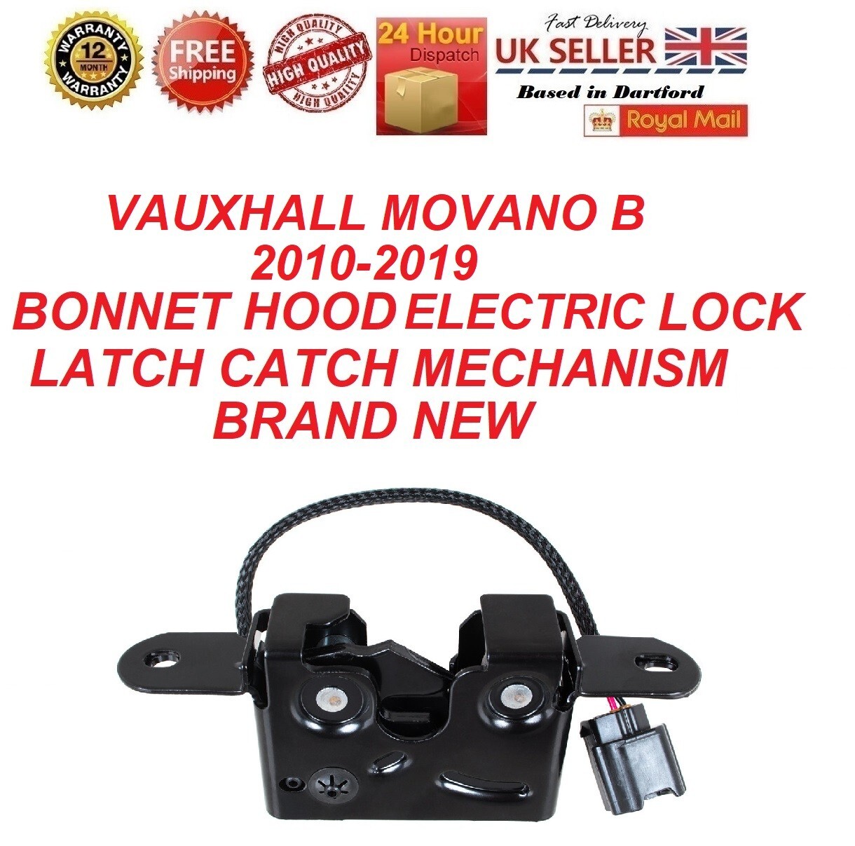 FOR VAUXHALL MOVANO B 2010-2019 BONNET HOOD ELECTRIC LOCK LATCH CATCH ...
