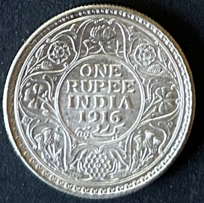 1916 Rare 1 Rupee British-India King George V Coin KM#524 Silver ...