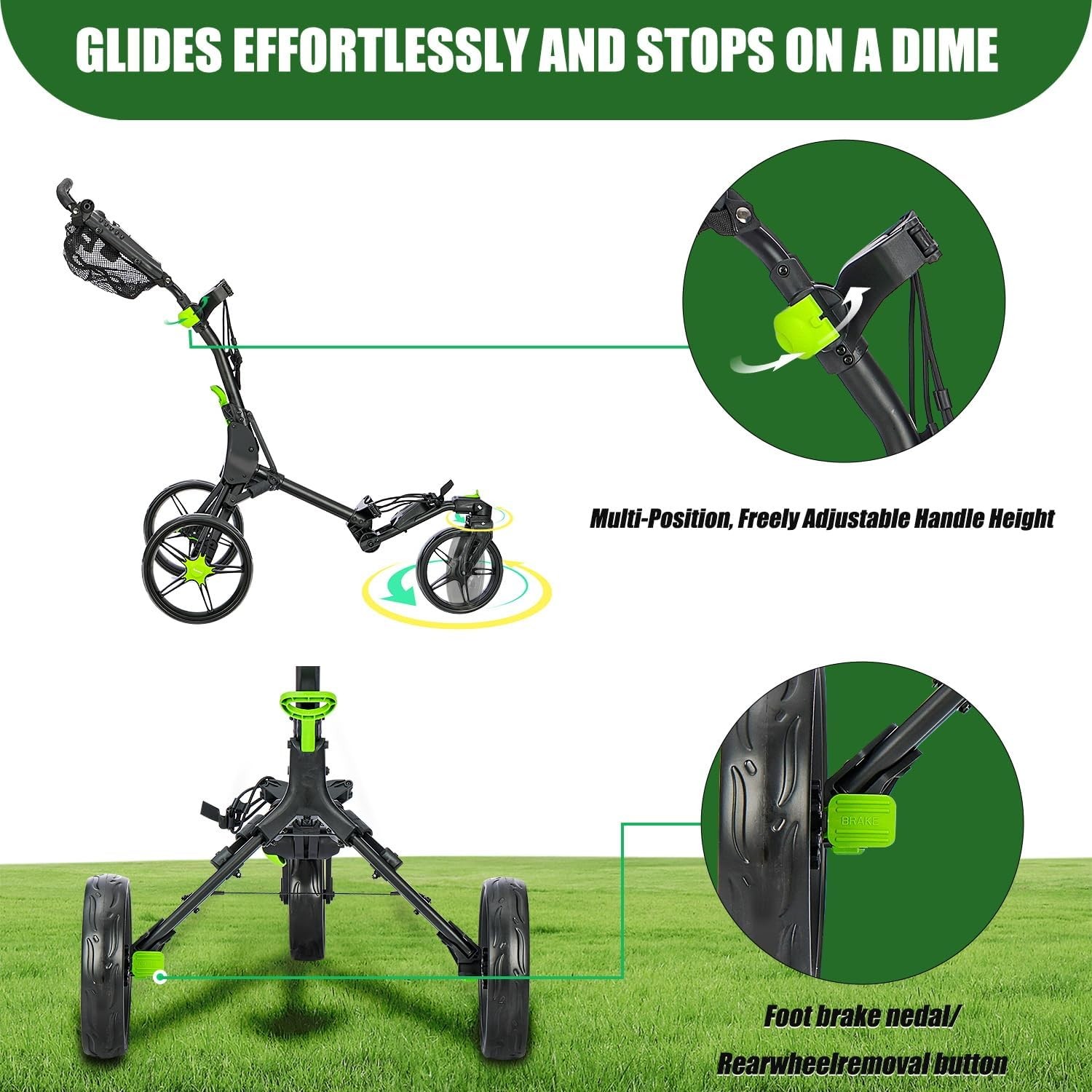 GC03 360 Rotating 3 Wheel Foldable Golf Pull Cart for Golf Clubs ...