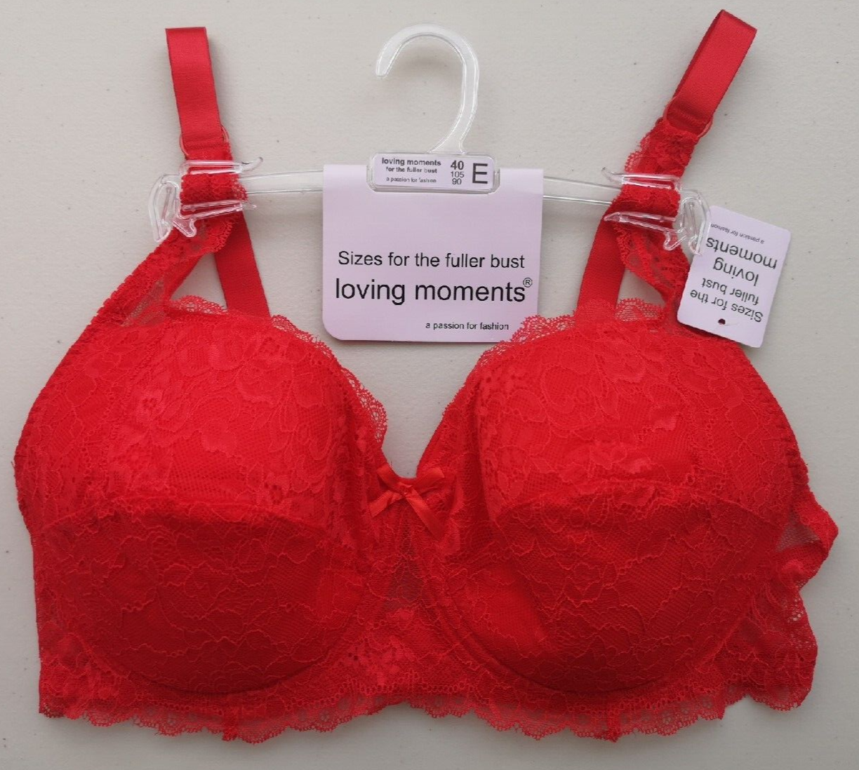 Ladies Loving Moments slightly padded Red Lace covered underwired Bra ...