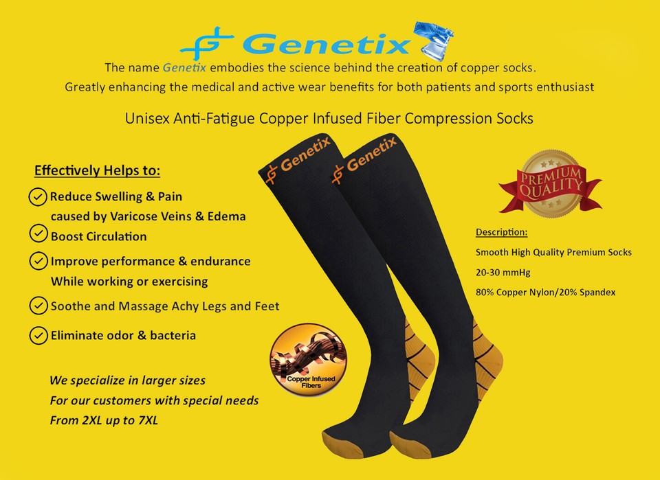 Genetix Plus Size 3 pack Copper Compression Socks 15mmhg-20mmhg | eBay