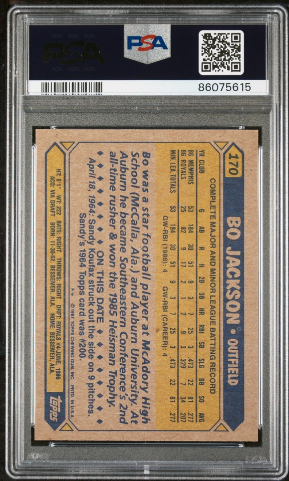 1987 TOPPS FUTURE STARS #170 BO JACKSON ROOKIE RC PSA 10 | eBay