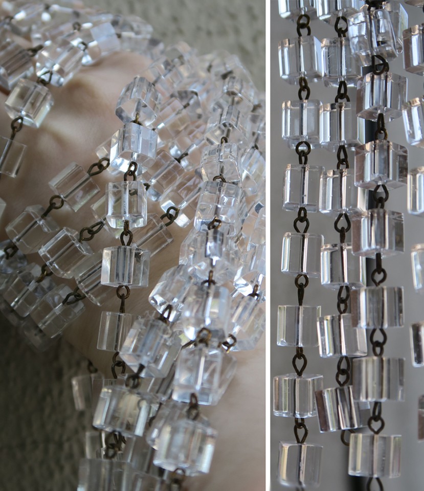 1FT glass beads prism chain strand part brass pins chandelier lamp cube ...