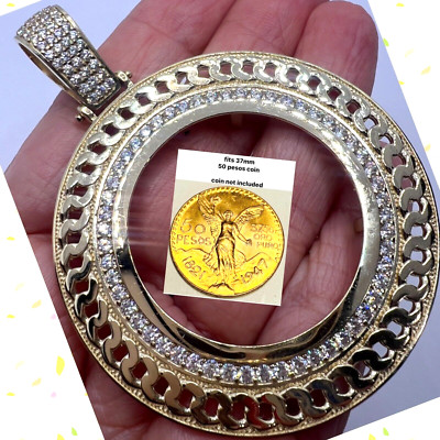 GOLd Bezel 50 pesos pendant 14k mexican centenario coin frame bisel cz ...