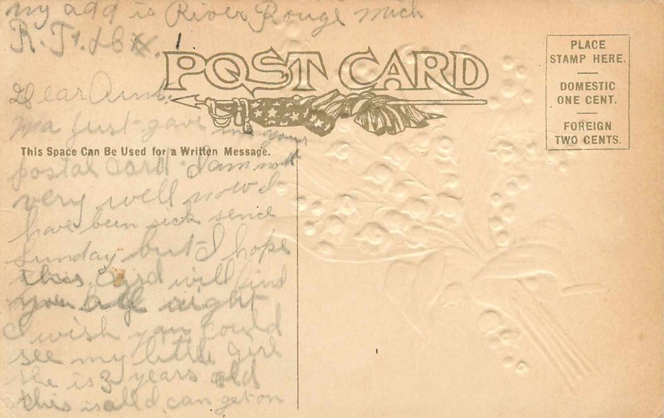 Postcard Greetings Mrs Libby Goodell Embossed Divided Mica Stone C ...