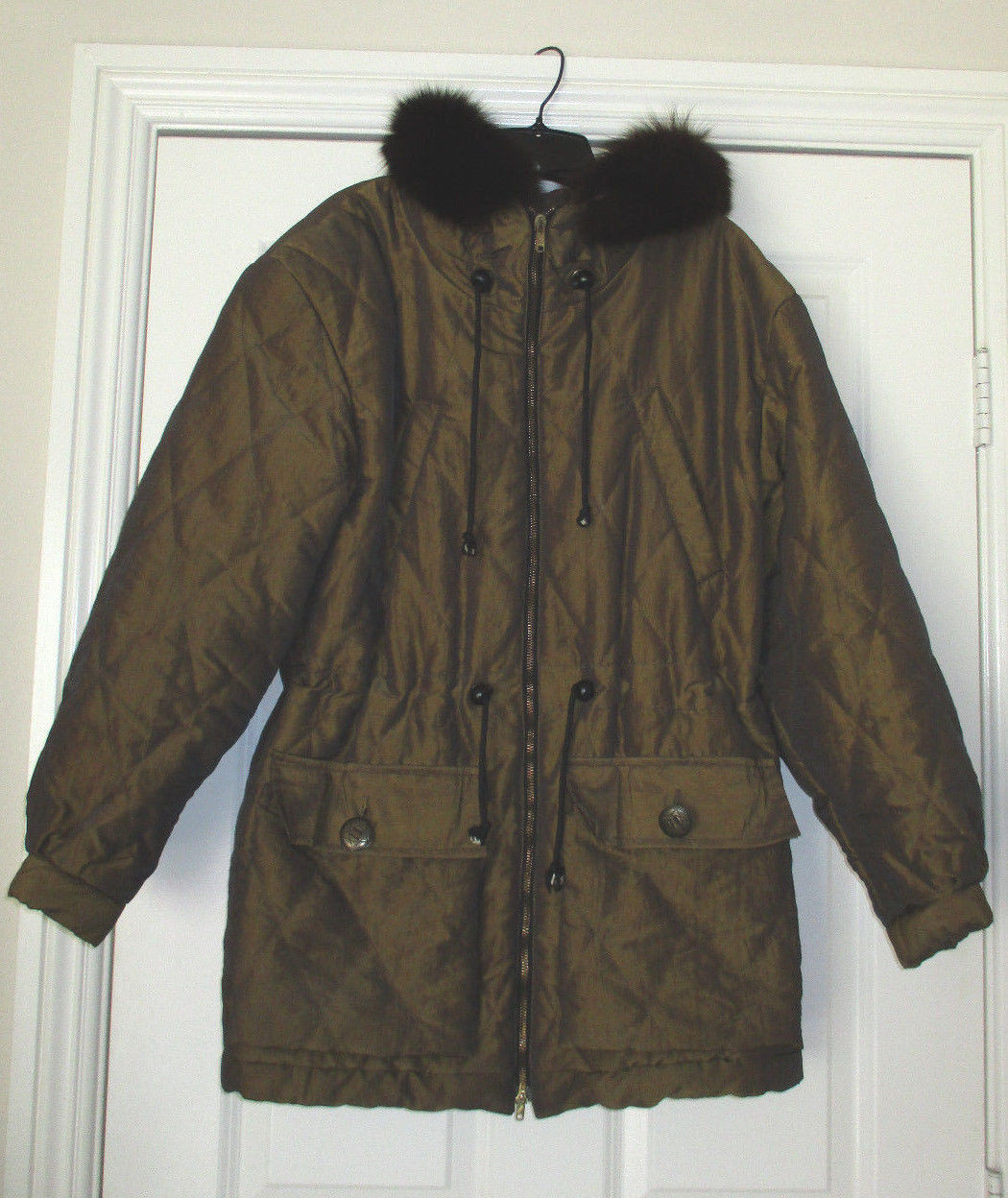 J. PEROY FOR MARVIN RICHARDS WOMENS JACKET GOLDISH/BLACK FAUX FUR HOOD ...