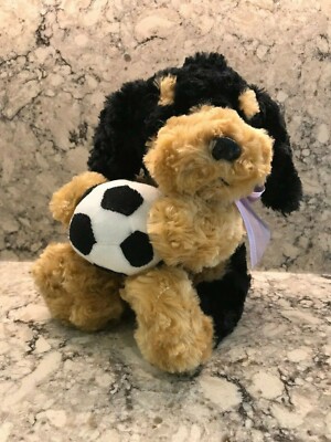 MTY Black & Brown Cockapoo Puppy Dog Toy Plush with Soccer Ball REALLY ...