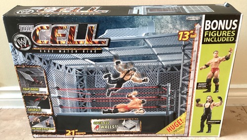 2007 Mattel WWE 13" Tall The Cell Cage Match Ring Playset Bonus Randy ...