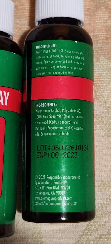 3X Aroma Guru Room Spray Spearmint Patchouli 2 fl oz each Travel Car ...
