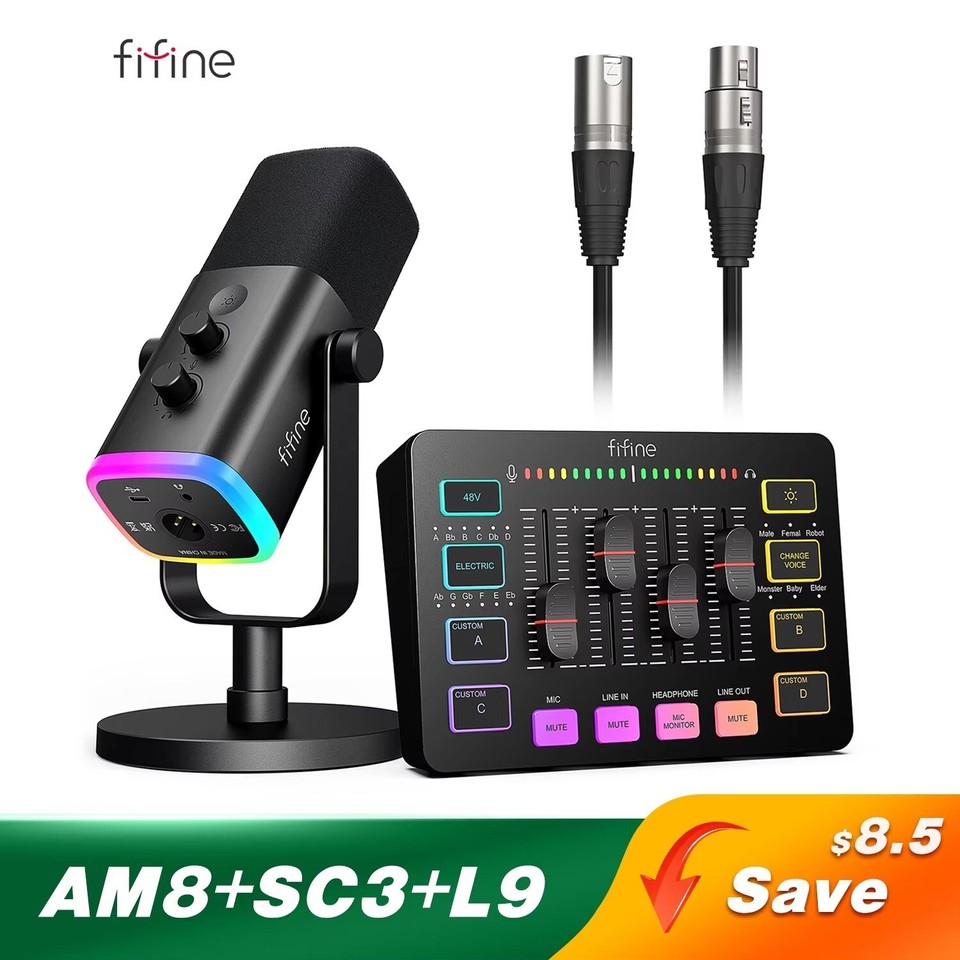 FIFINE Gaming Audio Set Microphone / Mixer / Headset for Streaming ...