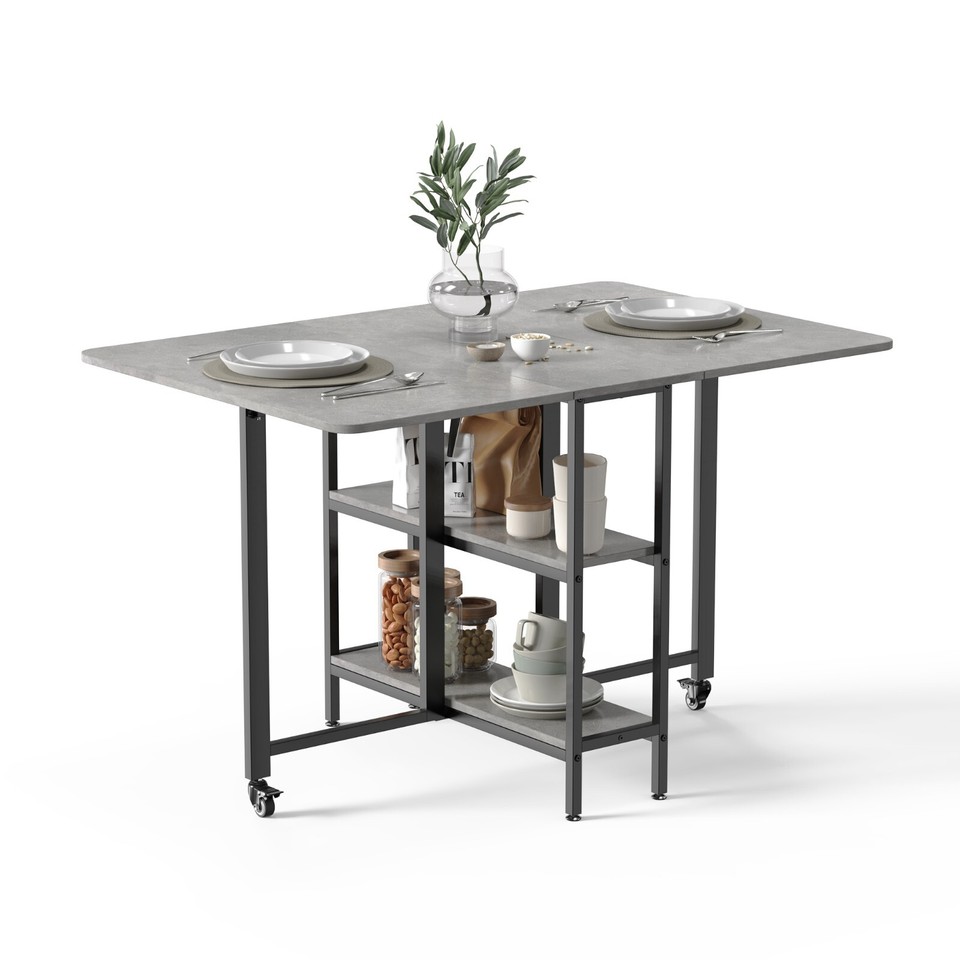 Mondeer Mobile Folding Dining Table with 2 Open Storage Shelves Dining ...