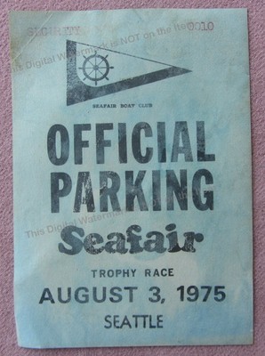 Vintage 1975 Seafair Boat Club Trophy Race OFFICIAL PARKING Car Pass ...