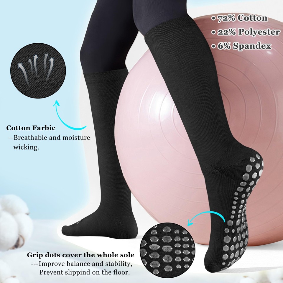 Cotton Compression Socks for Women&Men with Grips Non Slip 15-20 mmHg ...