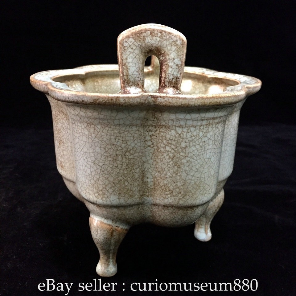 6" Old China Song Dynasty Ru Kiln Porcelain Crack Pattern Incense ...