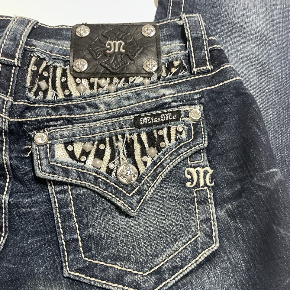 Miss Me Mid Rise Boot Flap Women 26 Pocket Rhinestone Thick Stitch ...