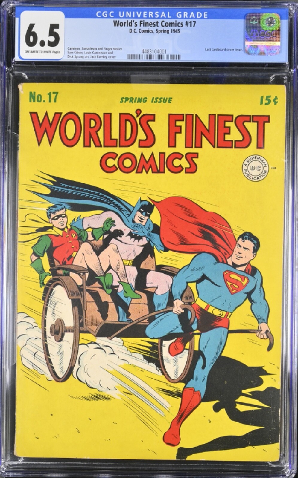 WORLD’S FINEST #17 CGC 6.5🌍CLASSIC 1945 JACK BURNLEY GOLDEN AGE DC ...
