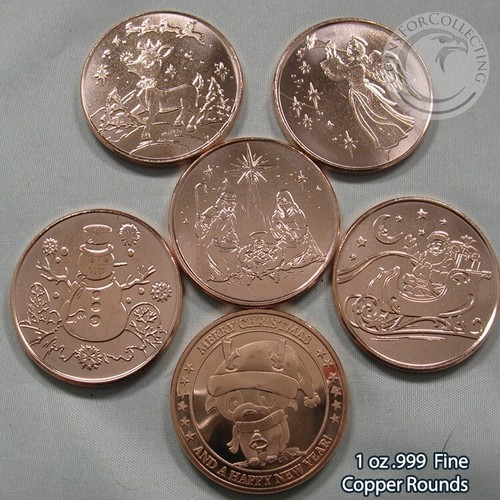"Christmas set of 6" Copper Rounds 1 oz .999 READ for designs | eBay