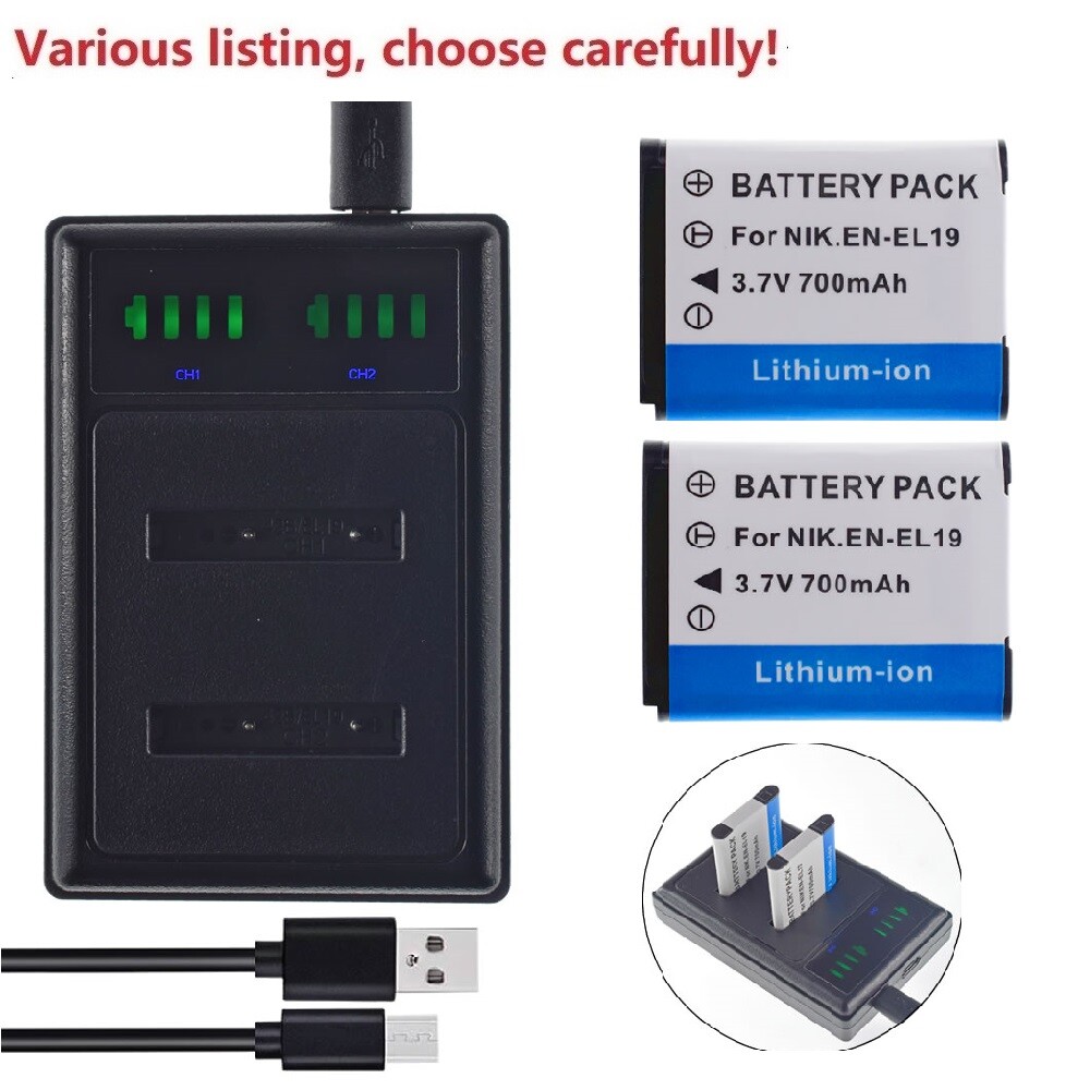 EN-EL19 ENEL19 Battery or Charger For Nikon Coolpix S7000 S33 S6900 ...