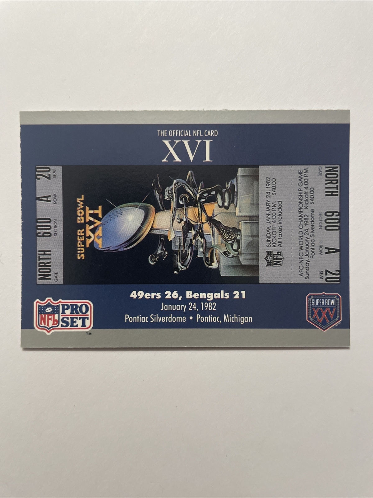 1990 NFL Pro Set Super Bowl Ticket Facts Card #16 Super Bowl XVI Mint ...