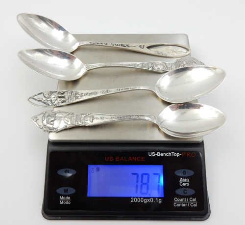 VINTAGE SET OF 4 STERLING SILVER SOUVENIR SPOONS, 78.7 GRAMS SCRAP | eBay
